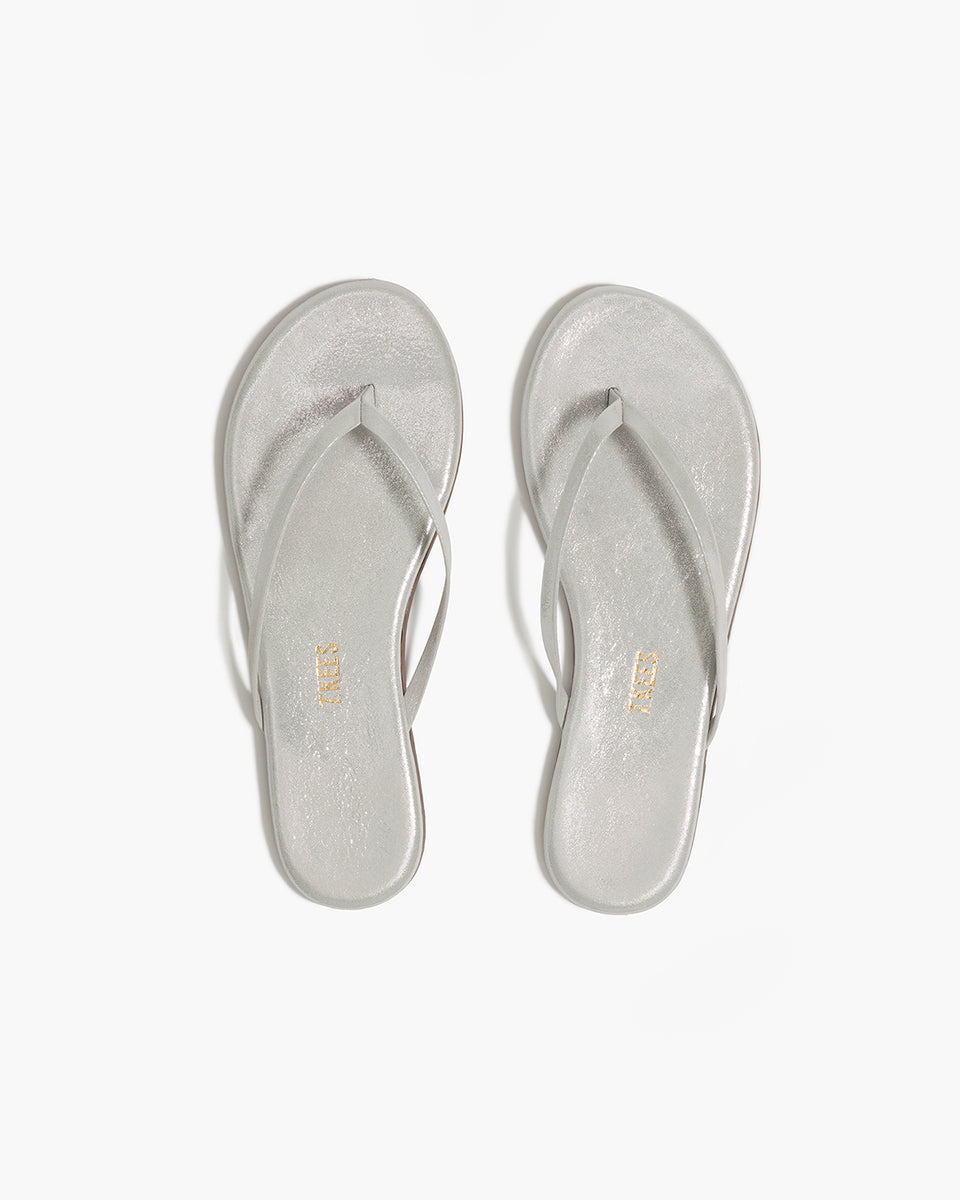 TKEES Lily Glitters Leather Flip Flops in Gleam