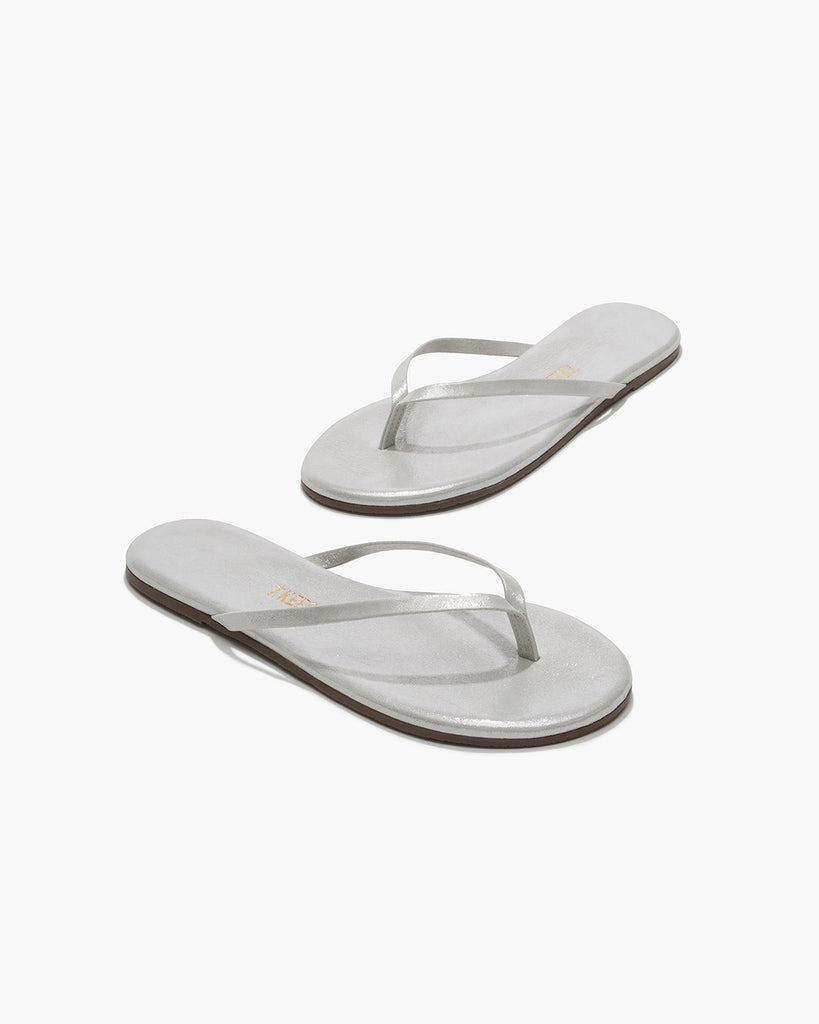 TKEES Lily Glitters Leather Flip Flops in Gleam