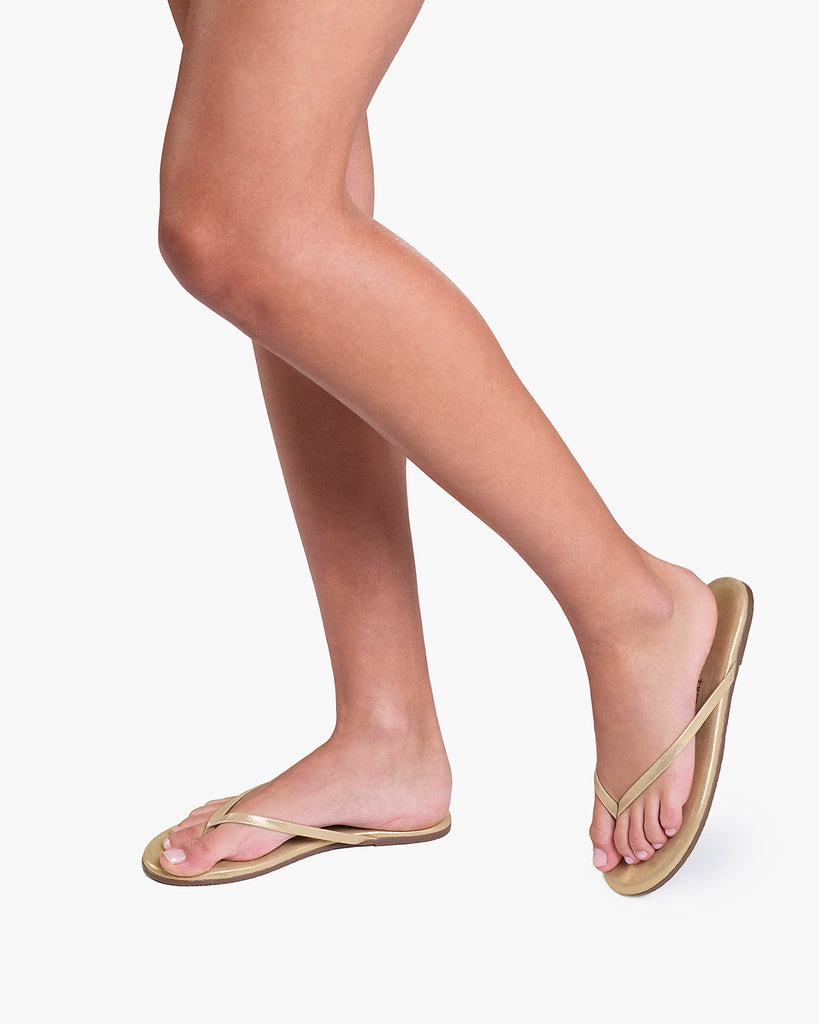 TKEES Lily Glitters Leather Flip Flops in Sandbeam