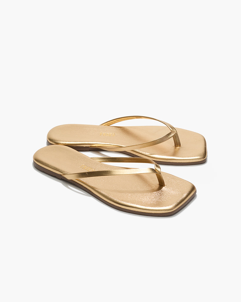 TKEES Square Toe Lily Leather Flip Flops in Blink