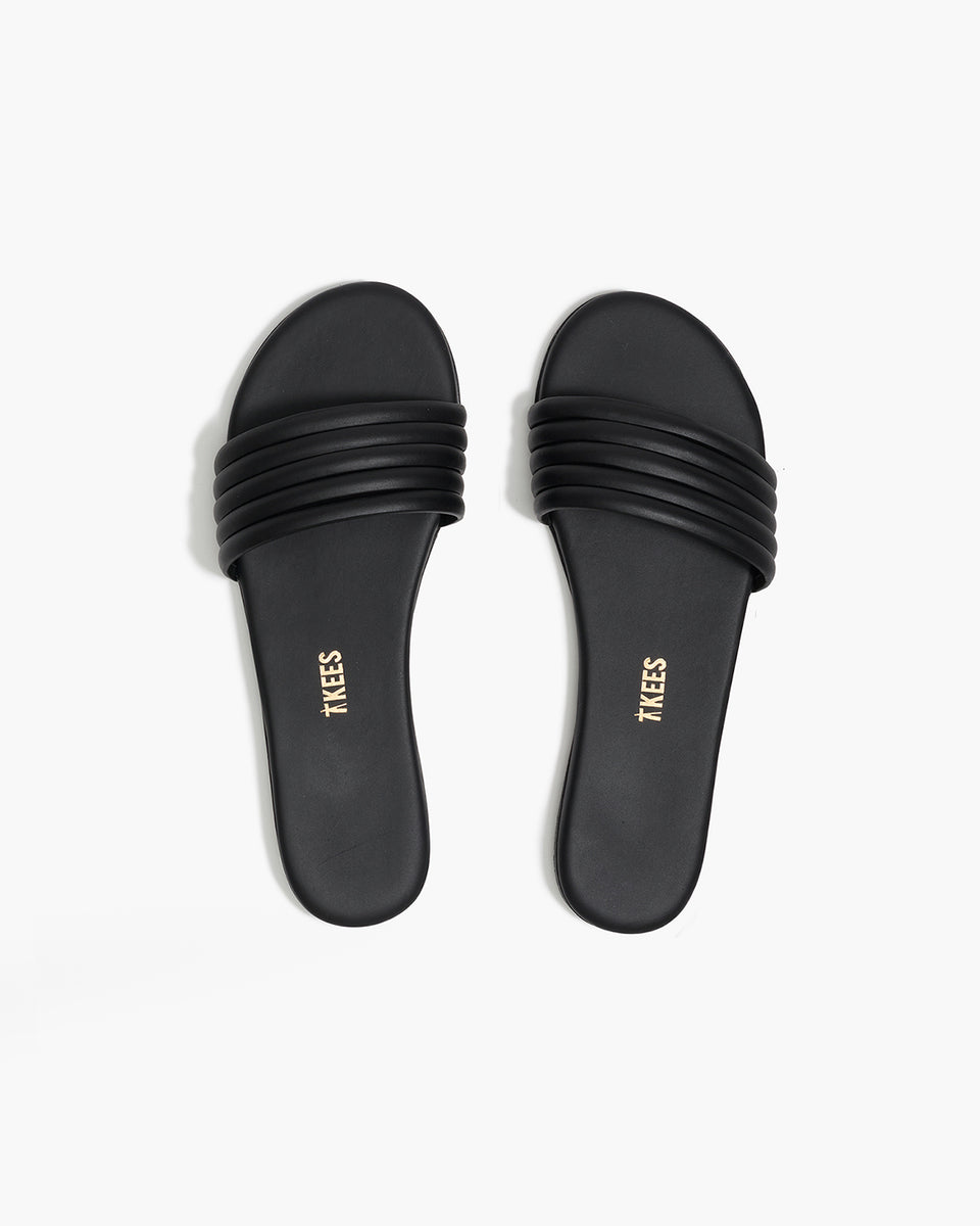 TKEES Serena Leather Slides in Black
